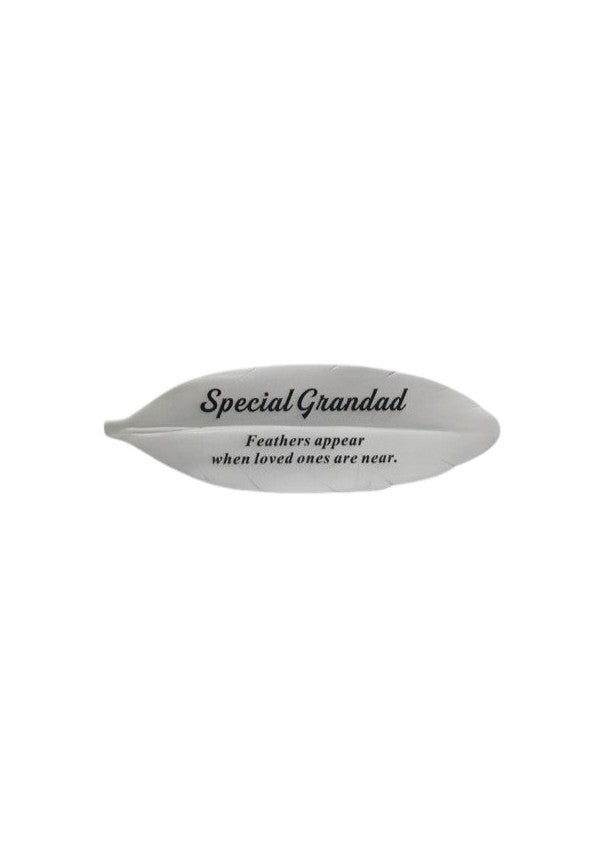 Grandad - White Resin Memorial Feather Plaque - Feathers Appear When L ...
