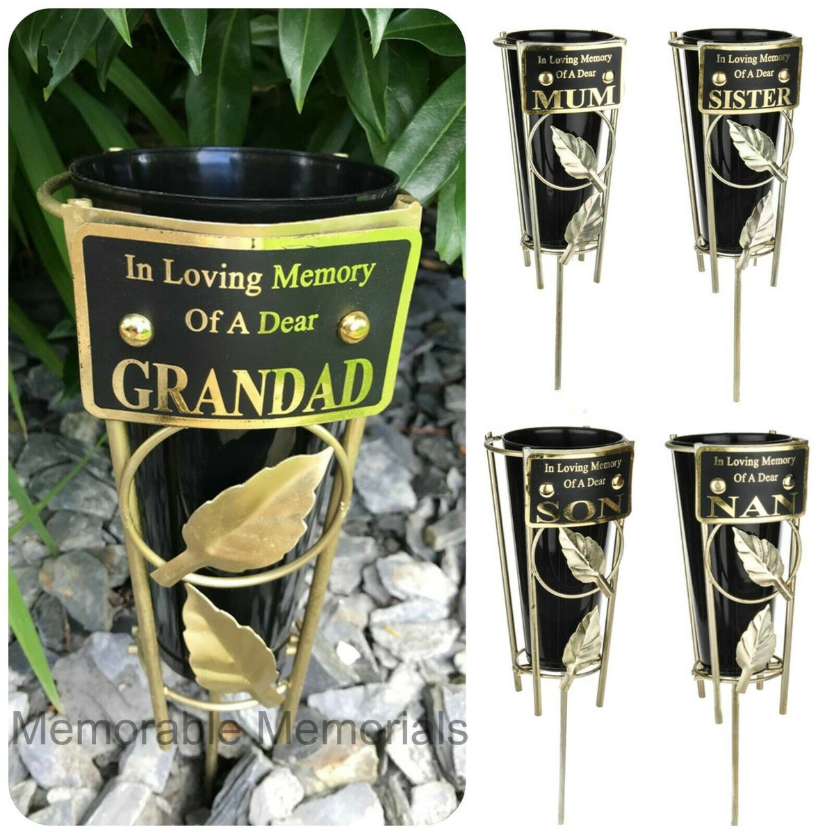 In Loving Memory Grave Pot Flower Vase Metal Spike Memorial Tribute Cr ...