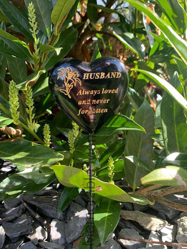 Husband - Black & Gold Resin Memorial Lily Heart Stick Stake Graveside ...