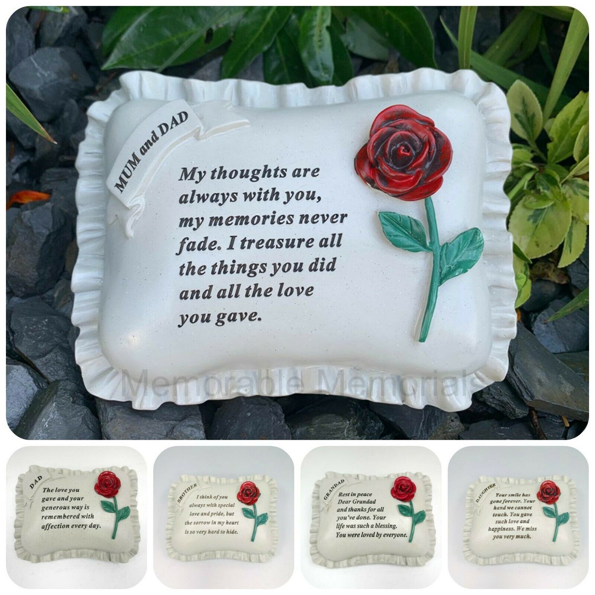 Large Red Rose Memorial Pillow Tribute Graveside Ornament Tribute Plaq ...
